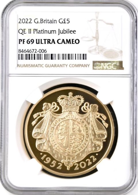 Queen Elizabeth II Platinum Jubilee, 2022 Gold Proof Five Pounds (£5 ...